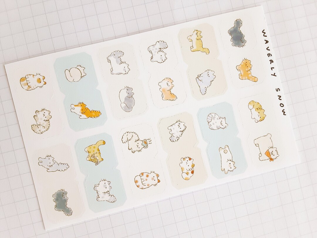 Cats Page Marker Index Tabs Stickers. Handmade. Waterproof Matte White ...