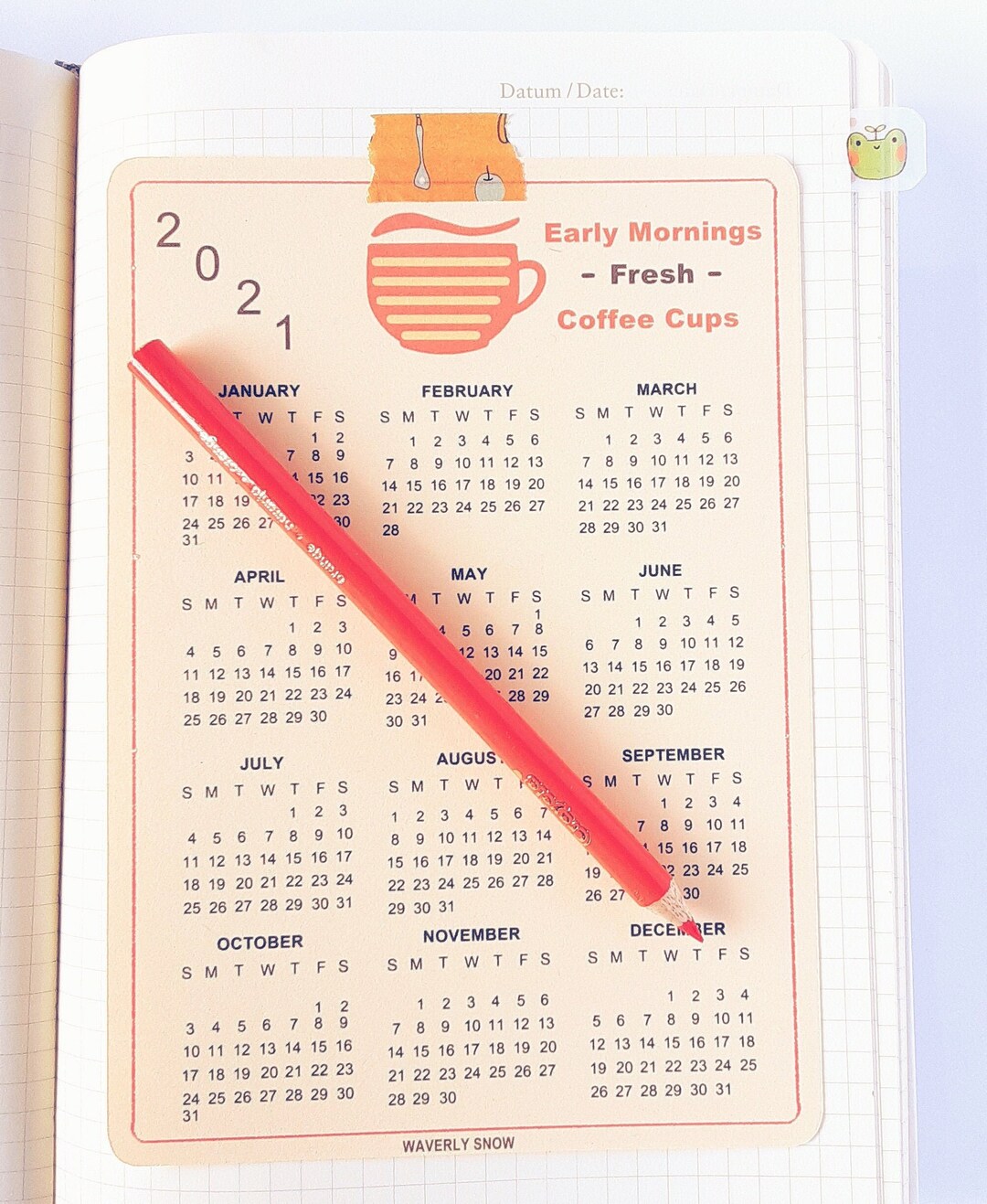 Retro Coffee Calendar. Light Cardstock Vintage Calendar. Handmade ...