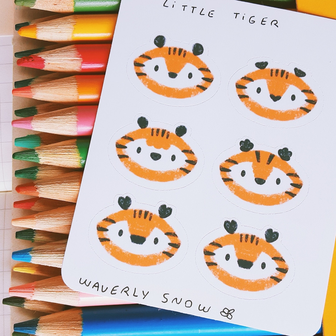 Little Tiger Sticker Sheet. Crayon Doodle Waterproof Transparent ...