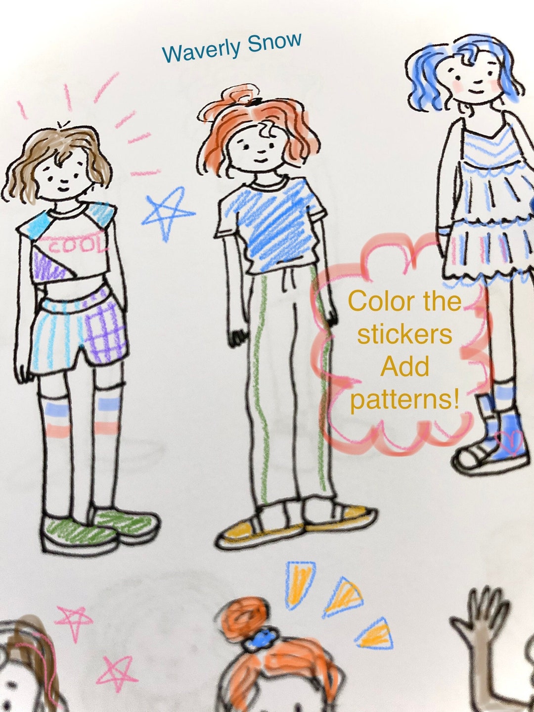 Sticker Pack Girls Style 4, Coloring Stickers. Waterproof Matte White ...