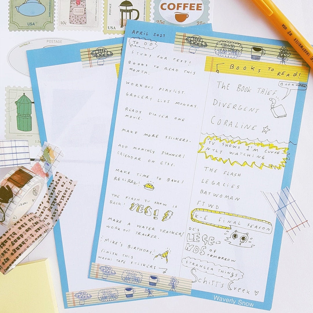 Washi Tape Notepad. Cute Doodle Notepad. to Do List, Shopping List ...