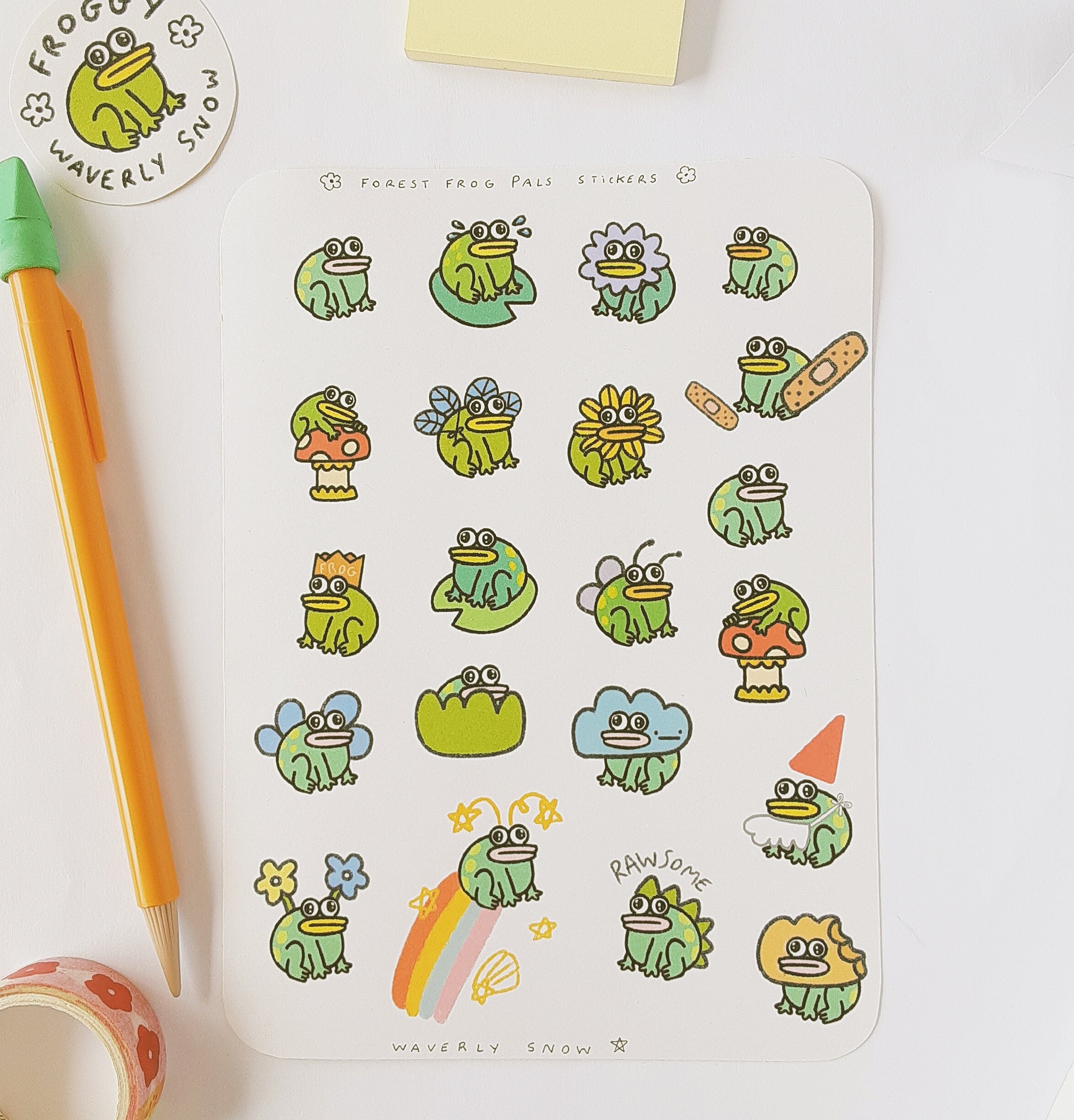 Froggy Stickers 2. Unique Waterproof Clear / Matte White Stickers. Cute ...