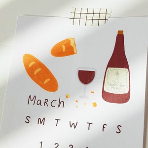 Food Illustration Mini Calendar: Handmade Light Cardstock Monthly ...