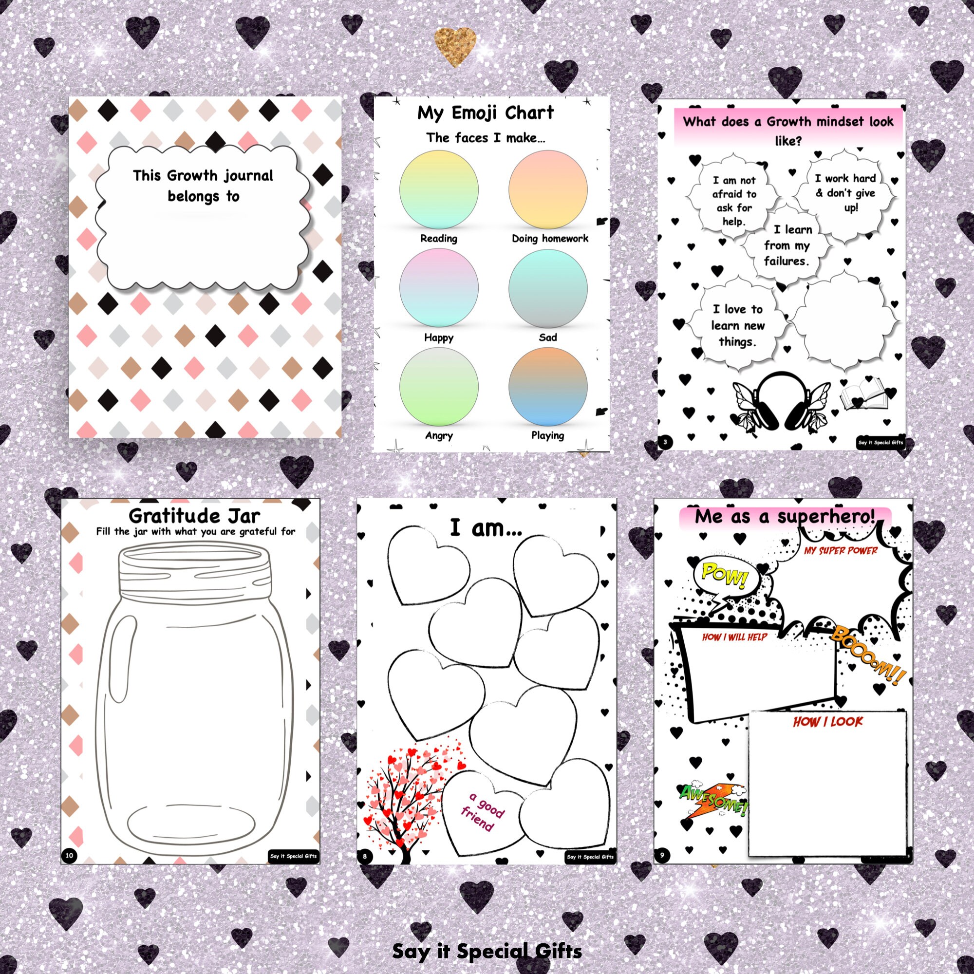Kids Growth Mindset Gratitude Journal, Girls Digital PDF Download, A4 ...