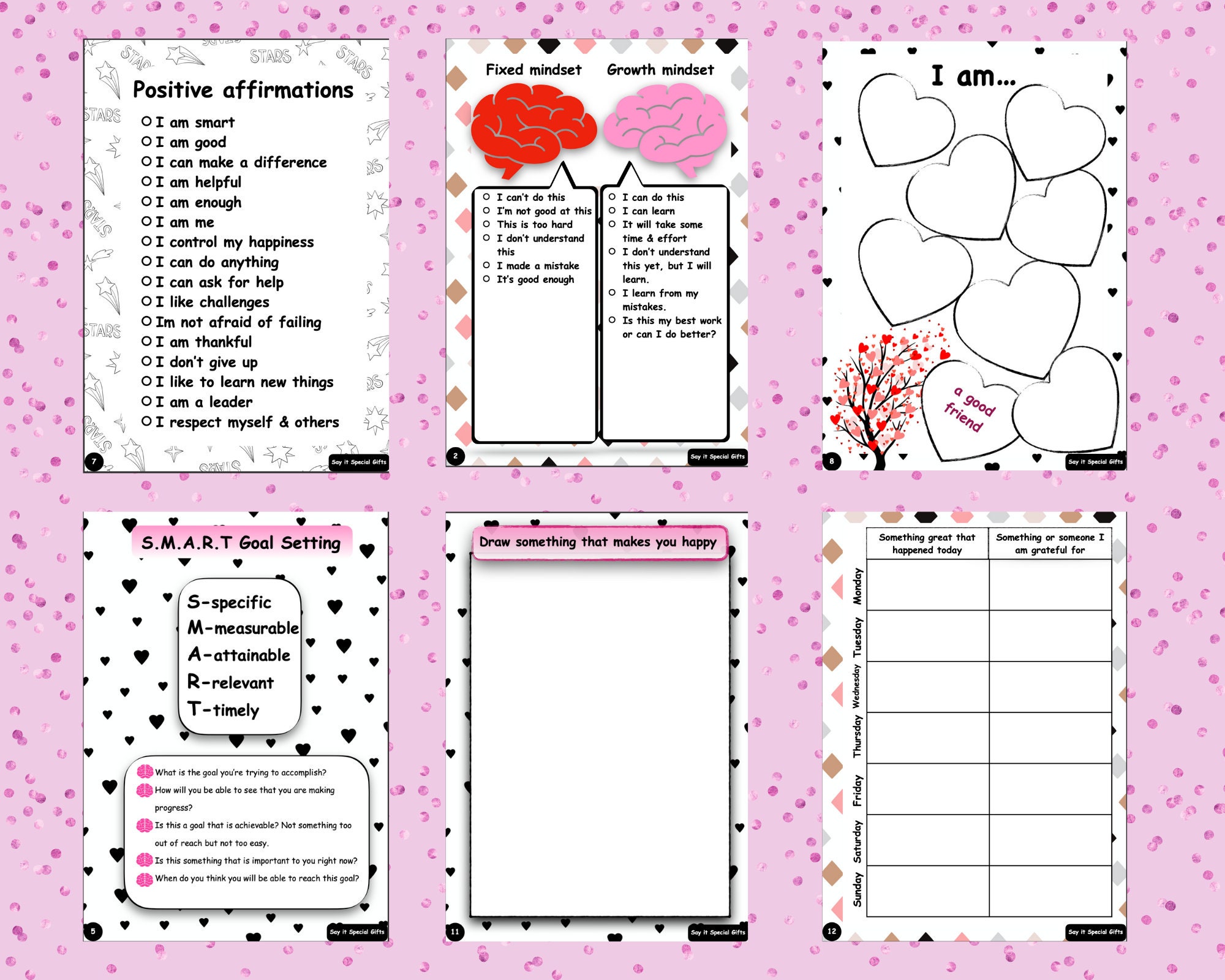Kids Growth Mindset Gratitude Journal, Girls Digital PDF Download, A4 ...