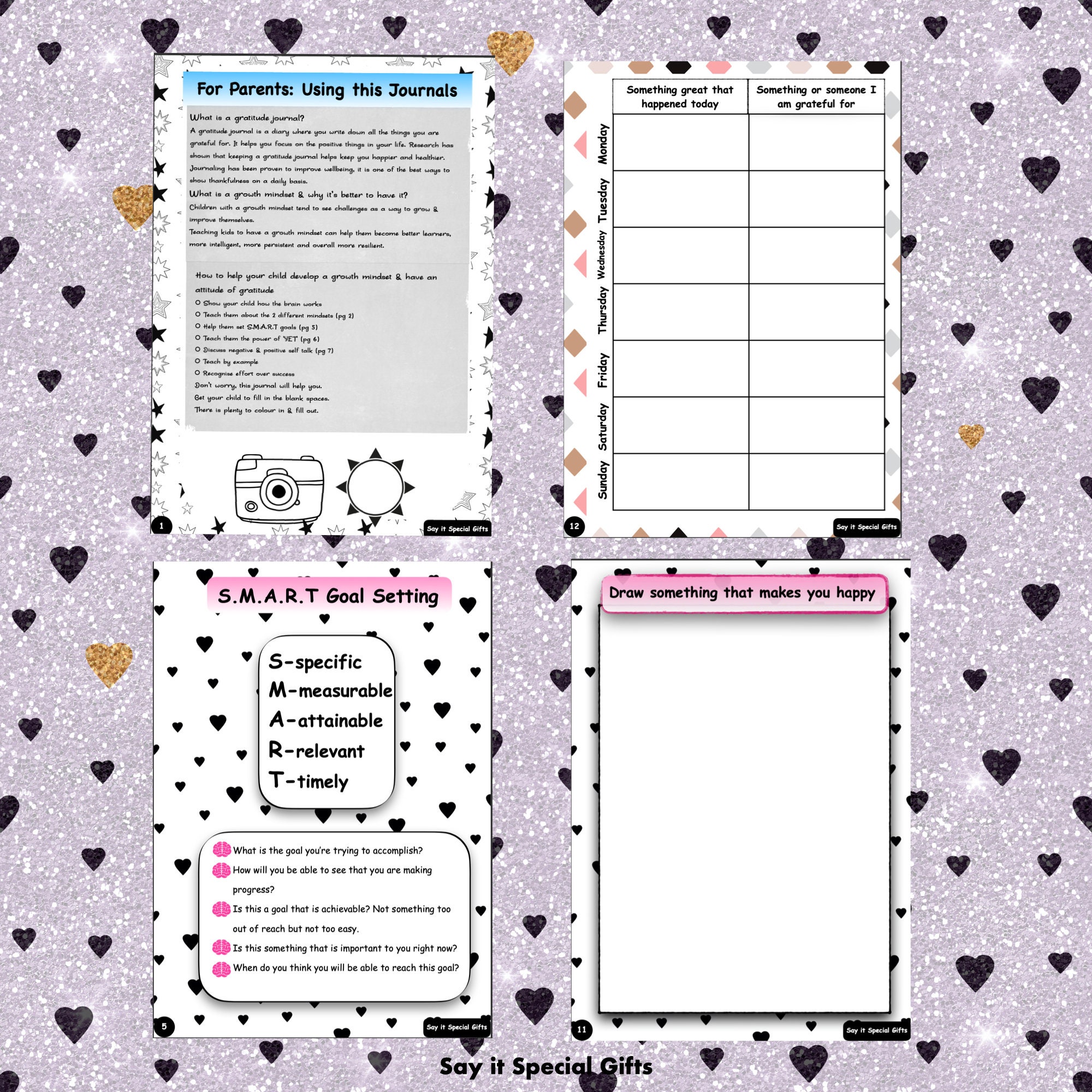 Kids Growth Mindset Gratitude Journal, Girls Digital PDF Download, A4 ...