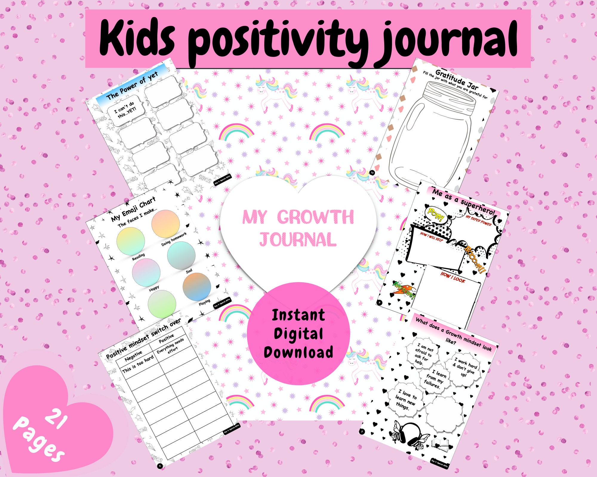 Kids Growth Mindset Gratitude Journal, Girls Digital PDF Download, A4 ...