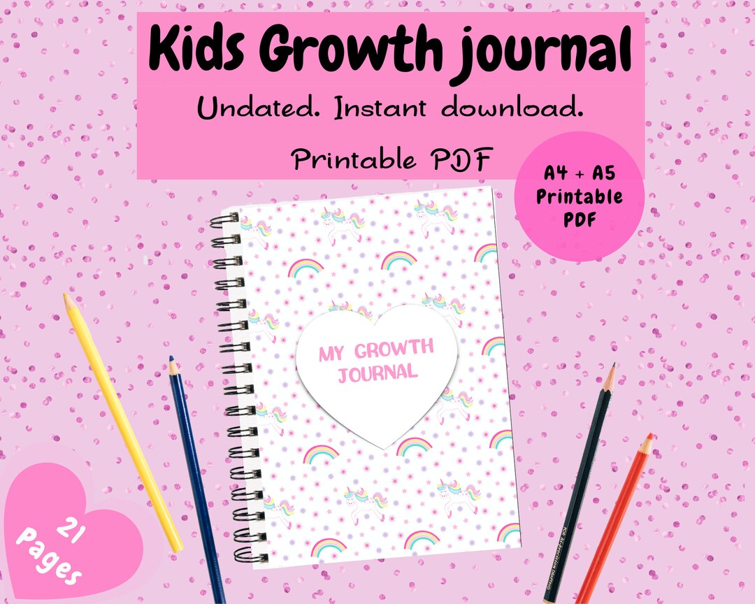 Kids Growth Mindset Gratitude Journal, Girls Digital PDF Download, A4 ...