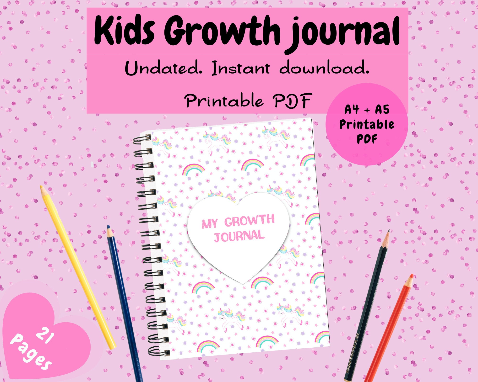 Kids Growth Mindset Gratitude Journal, Girls Digital PDF Download, A4 ...
