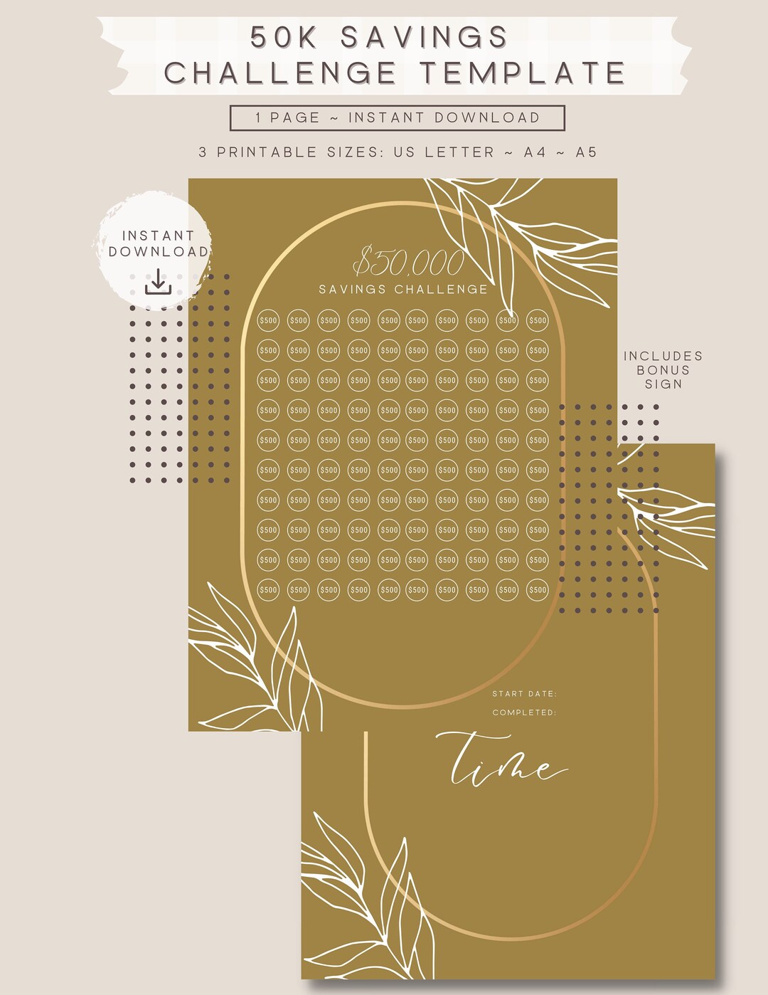 50K Savings Challenge PDF Printable Template Home Savings Vacation ...