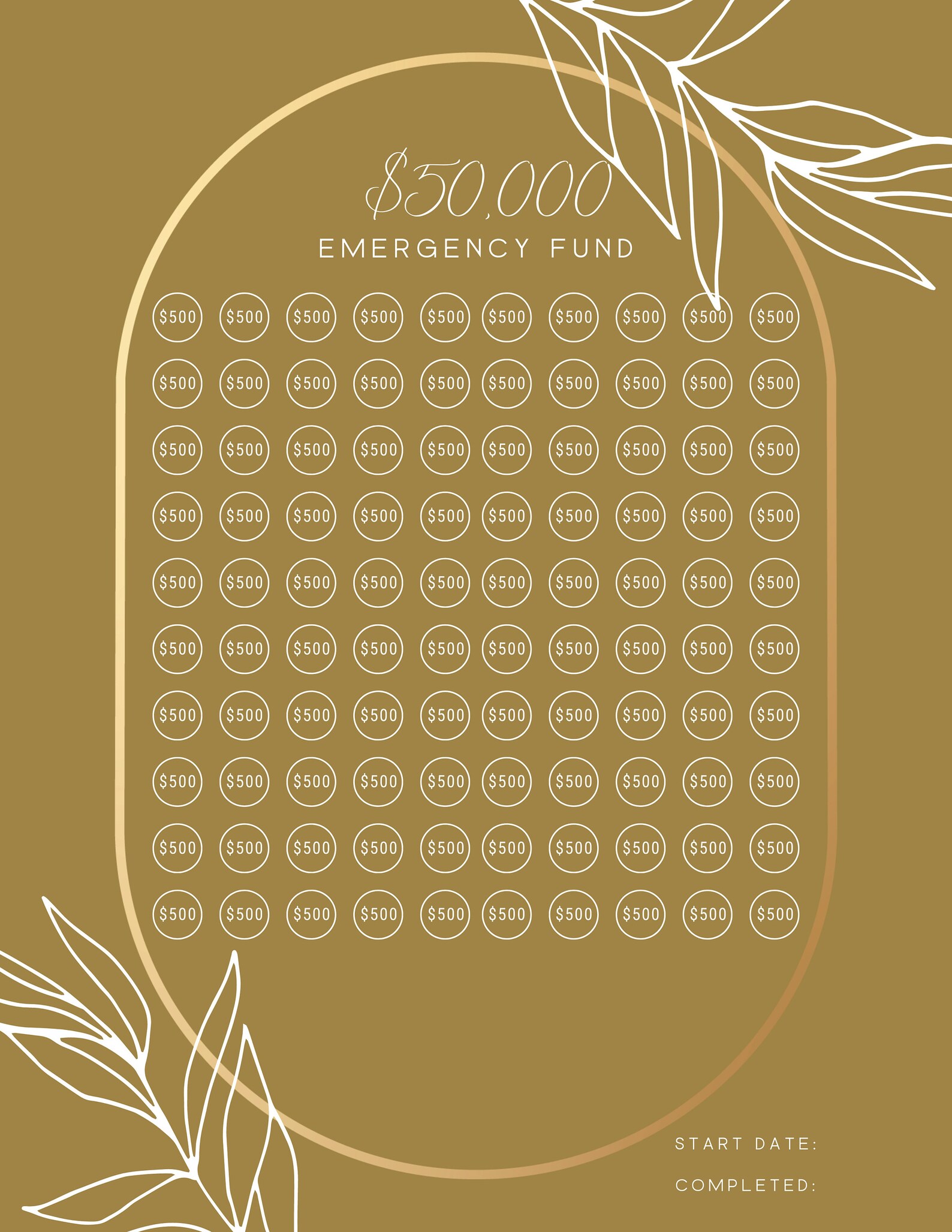 50K Emergency Fund Savings PDF Printable Template Save Neutral Beige ...