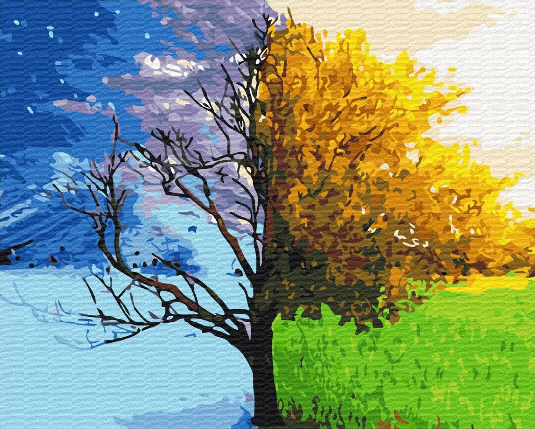Paint by Number Tree of Seasons, Paint by Numbers Kit Adult With Frame ...