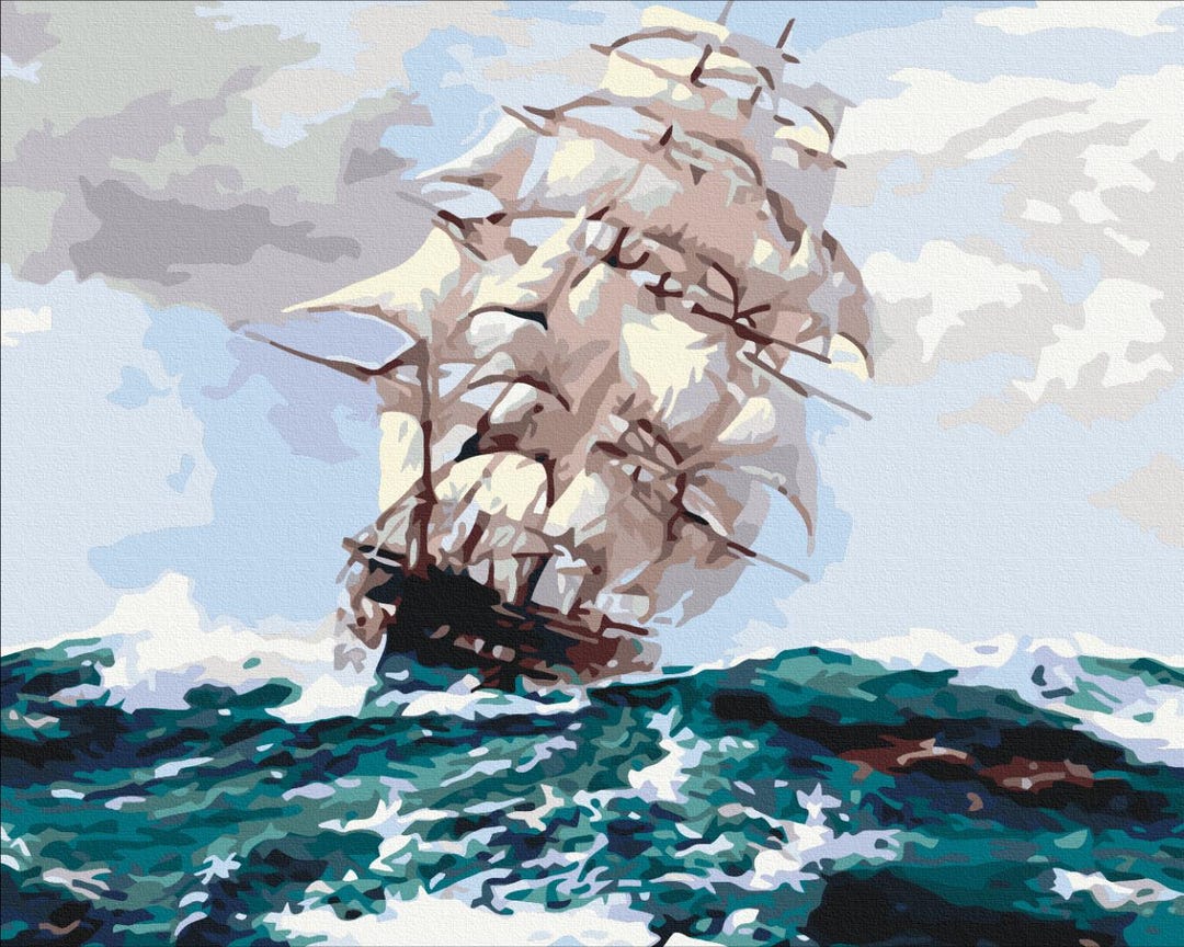 Paint by Number Ship on Storming Sea, Painting by Numbers Ocean Waves ...