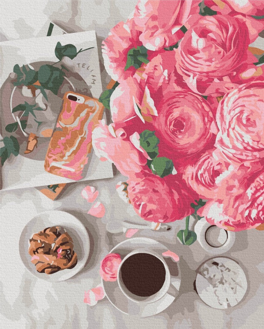 Morning Coffee Paint by Number Kit: Framed Canvas Floral Breakfast ...