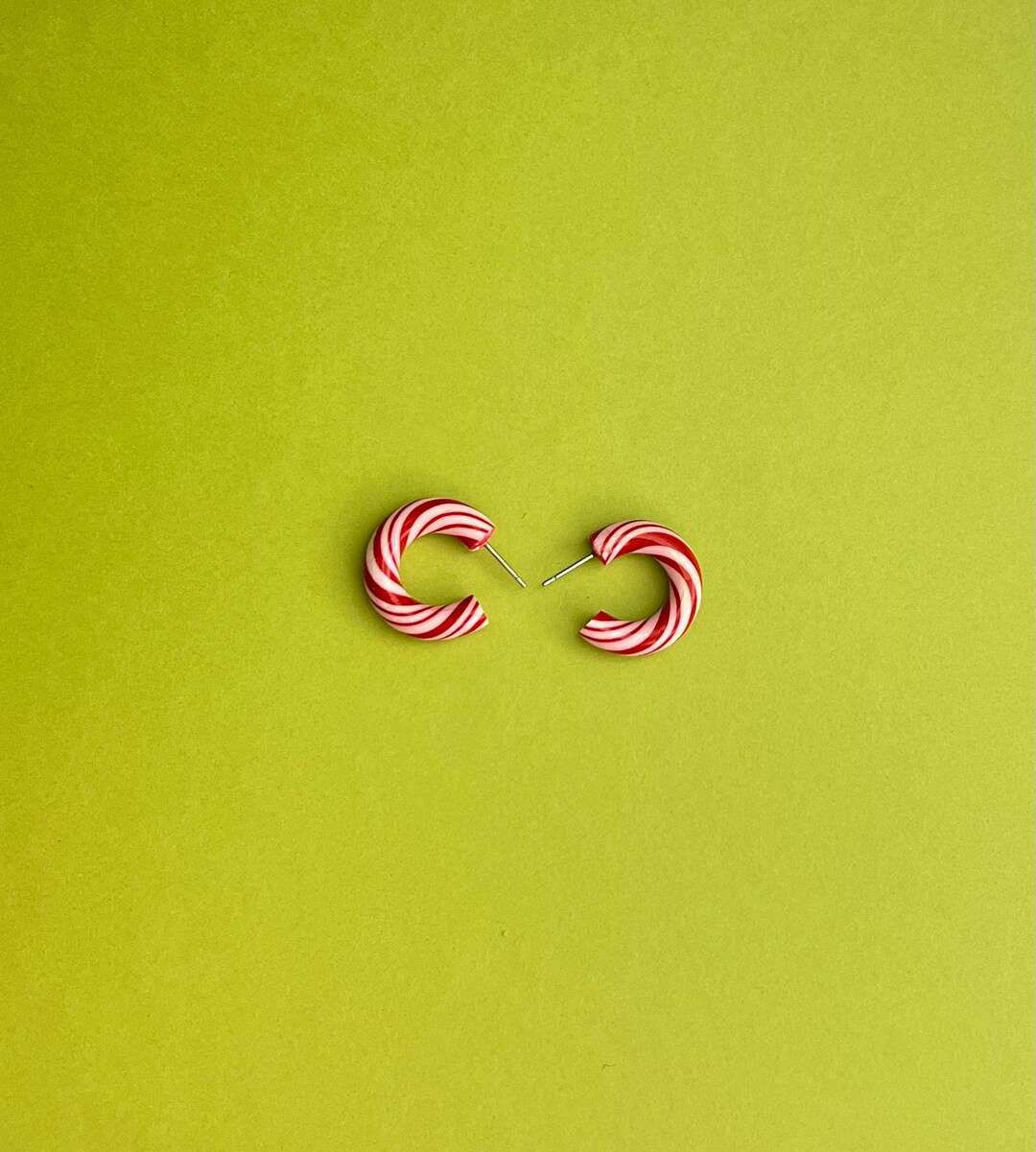 Mini Candy Cane Hoop Earrings | Hoops | Polymer Clay | Made to Order ...