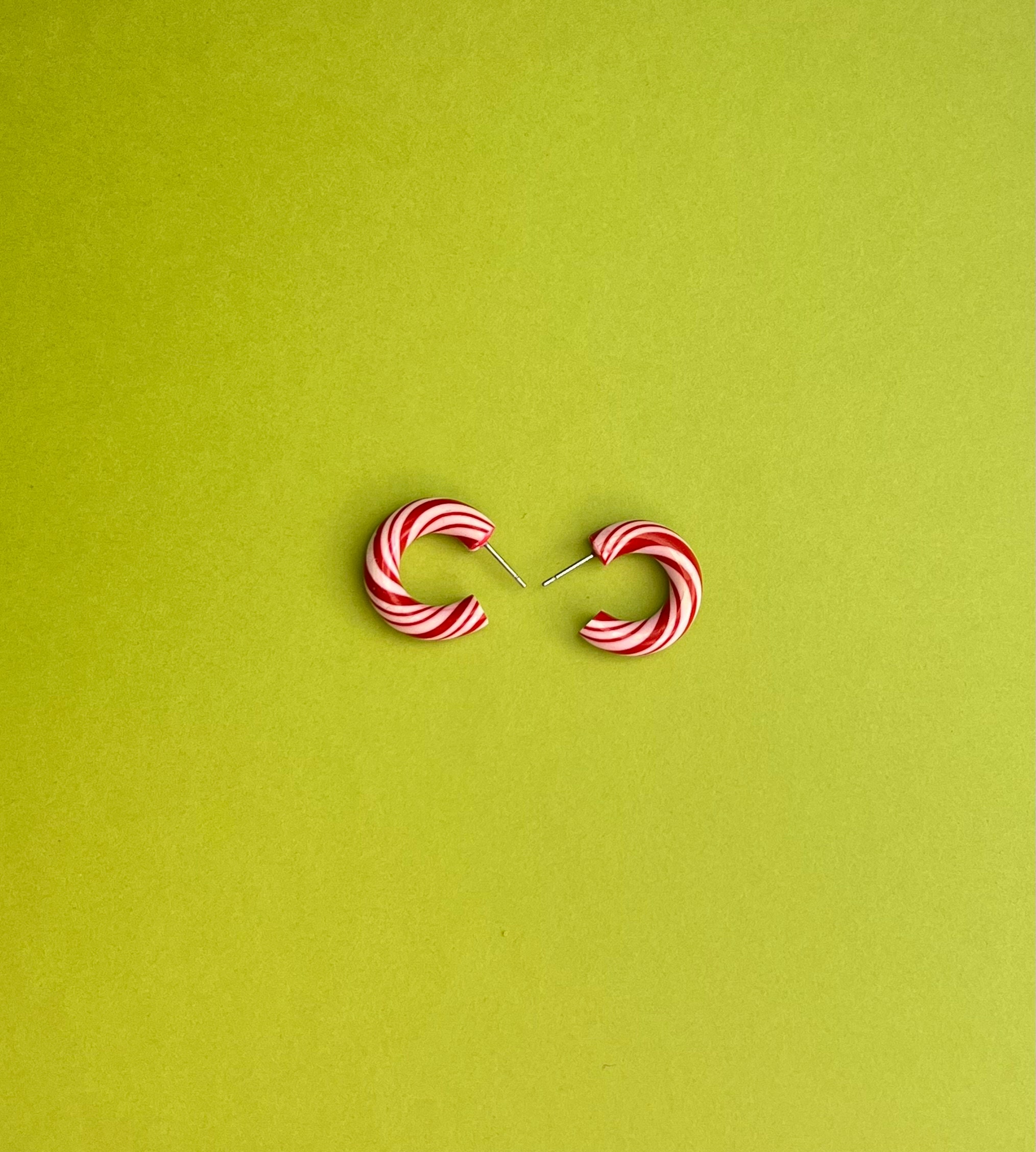Mini Candy Cane Hoop Earrings | Hoops | Polymer Clay | Made to Order ...