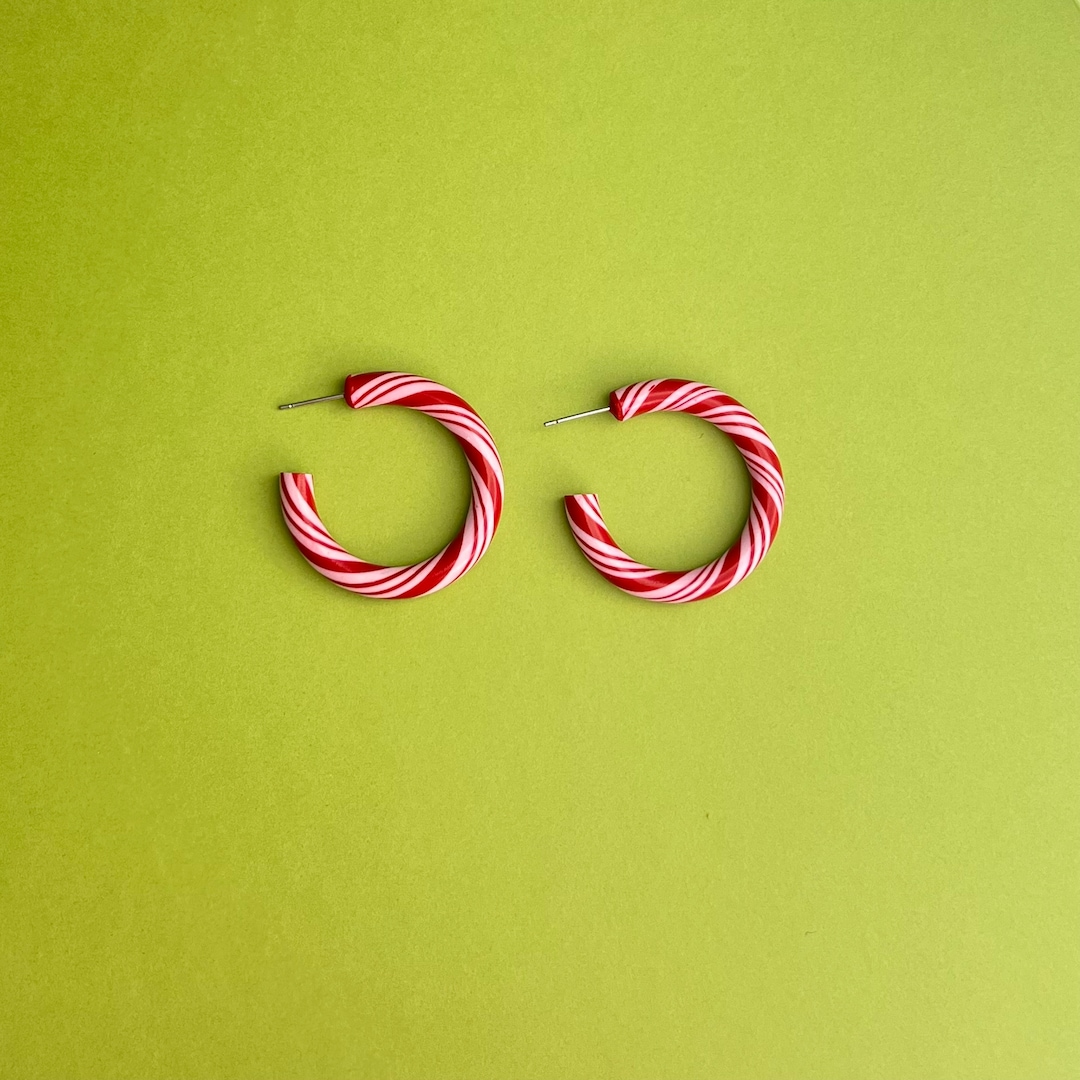 Candy Cane Hoop Earrings | Hoops | Polymer Clay | Made to Order ...