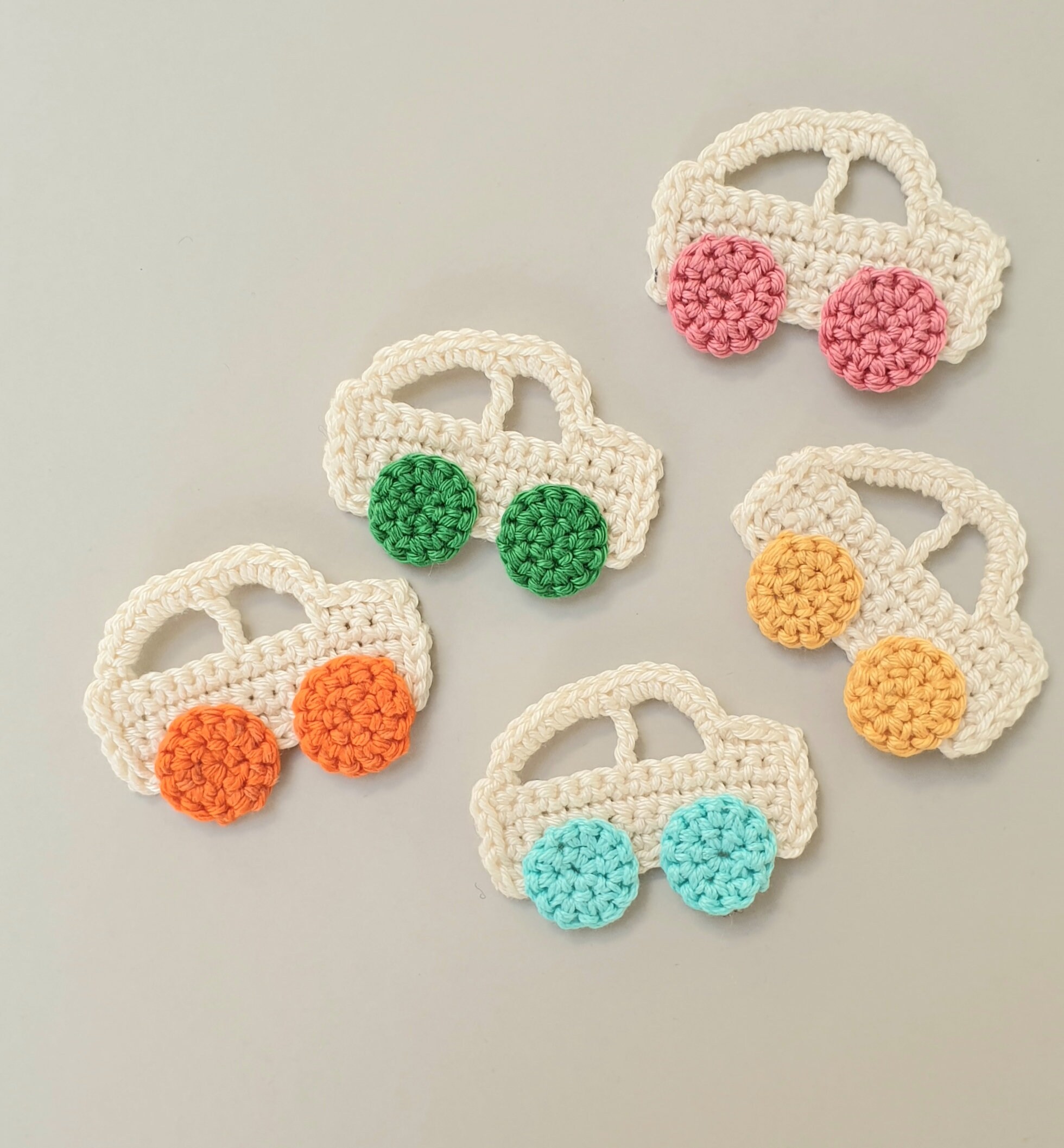 Crochet Car Appliques - Set of 5 Handmade Craft Supplies Embellishments ...