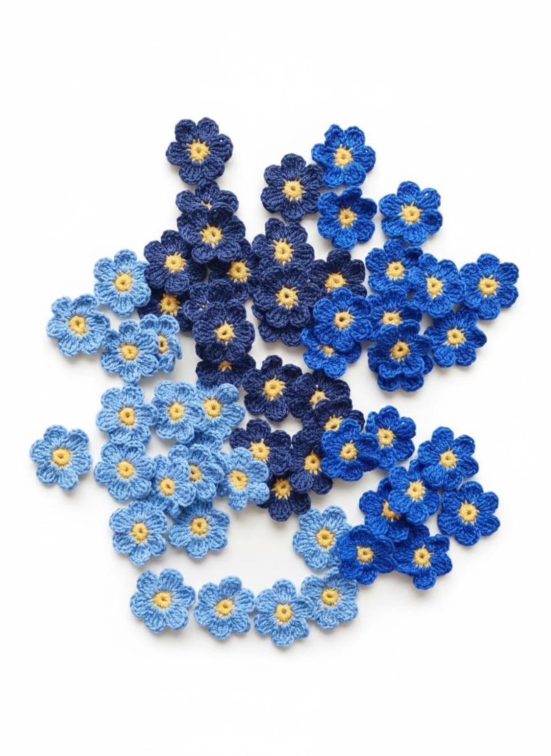 Crochet Flower Appliques Blue Tones, 100% Cotton Flowers, Small Crochet ...