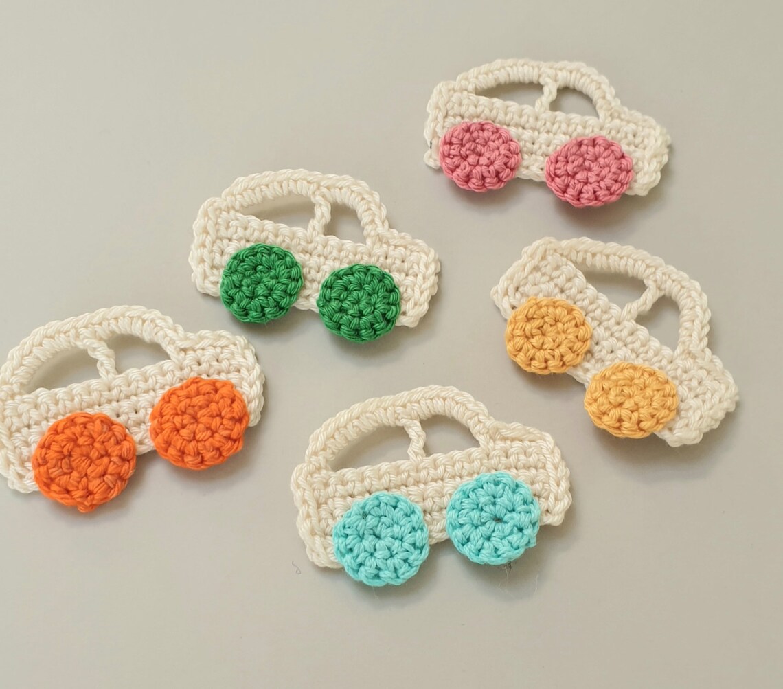 Crochet Car Appliques - Set of 5 Handmade Craft Supplies Embellishments ...