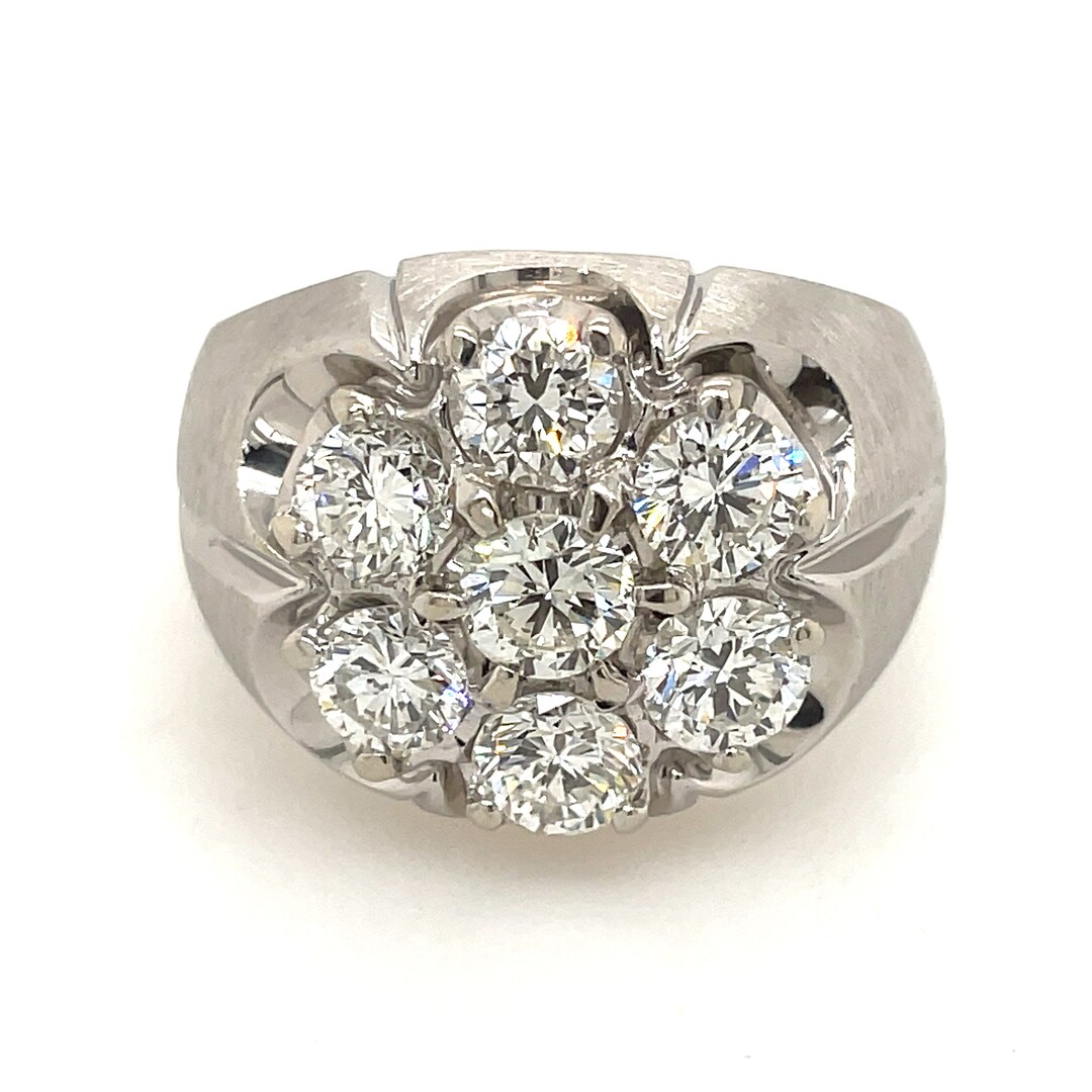 14K White Gold 2.58CTW Men's 7 Stone Diamond Cluster Ring - Etsy