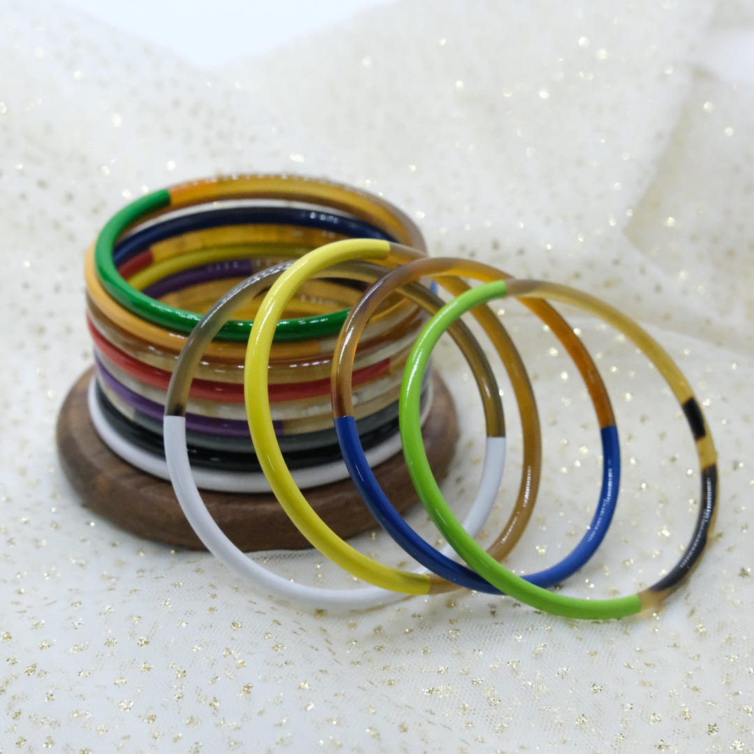 Colorful PACK 10, Thick Lacquer, Horn Bangle Multicolor, Lacquer Bangle ...