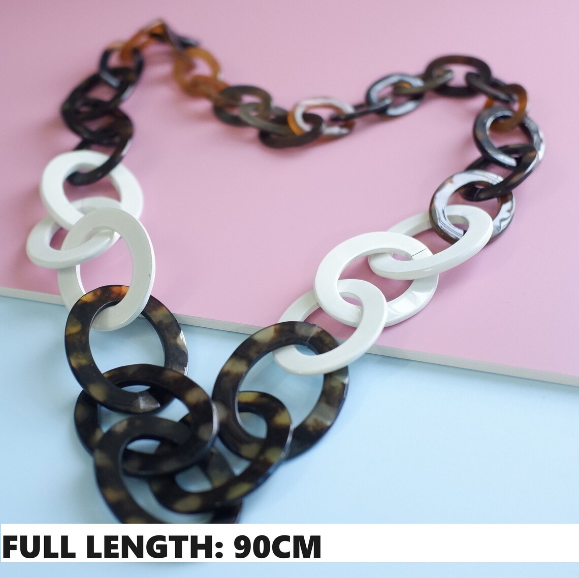 Long and Large Chunky Rough Link Chain Buffalo Horn Necklace, Natural ...