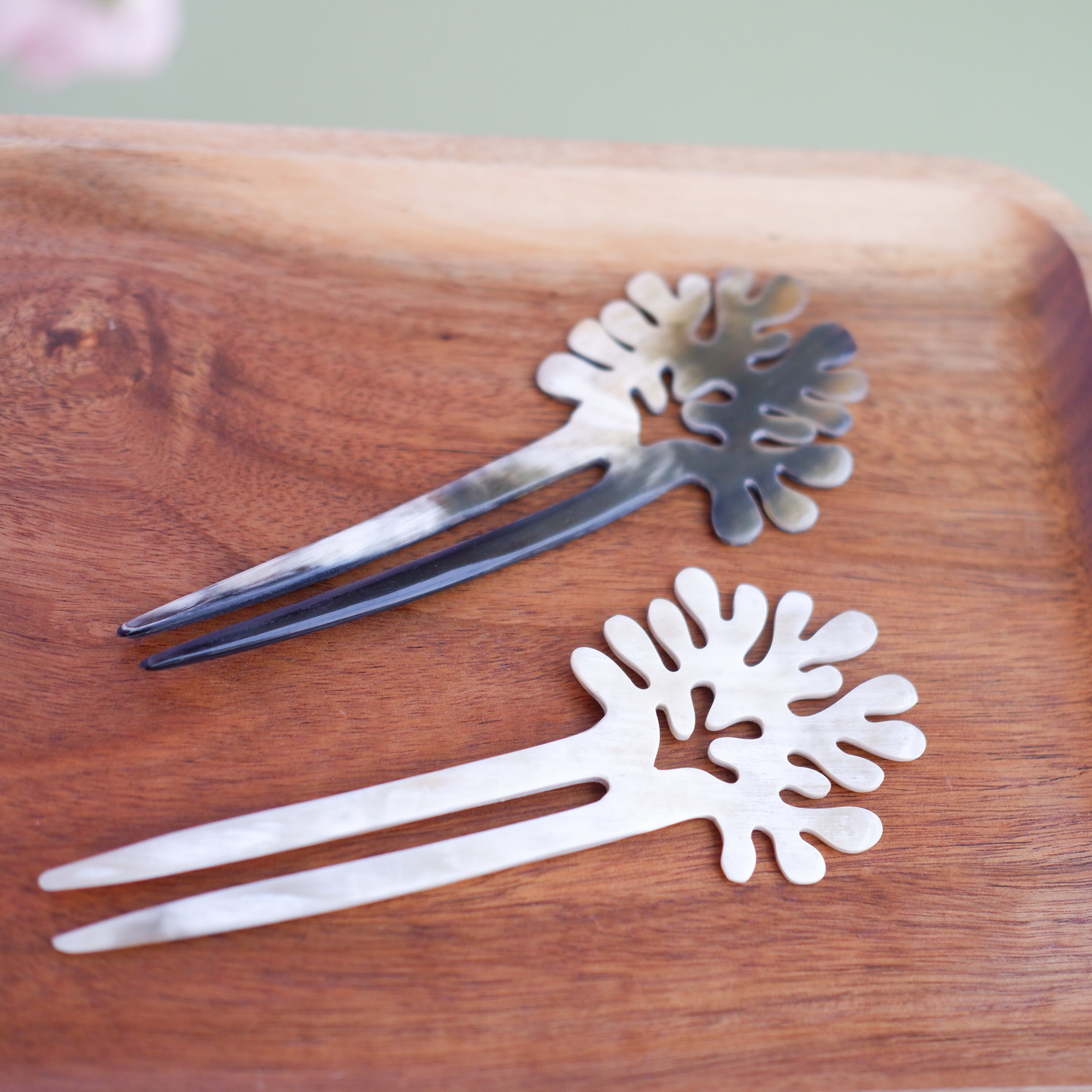 Flower Natural Hon Horn Two Prong, Hair Forks for Women, Daughter ...
