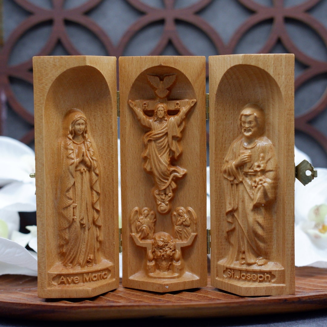 Handmade Wooden Catholic Triptych Statue, Catholic Statue for Home ...