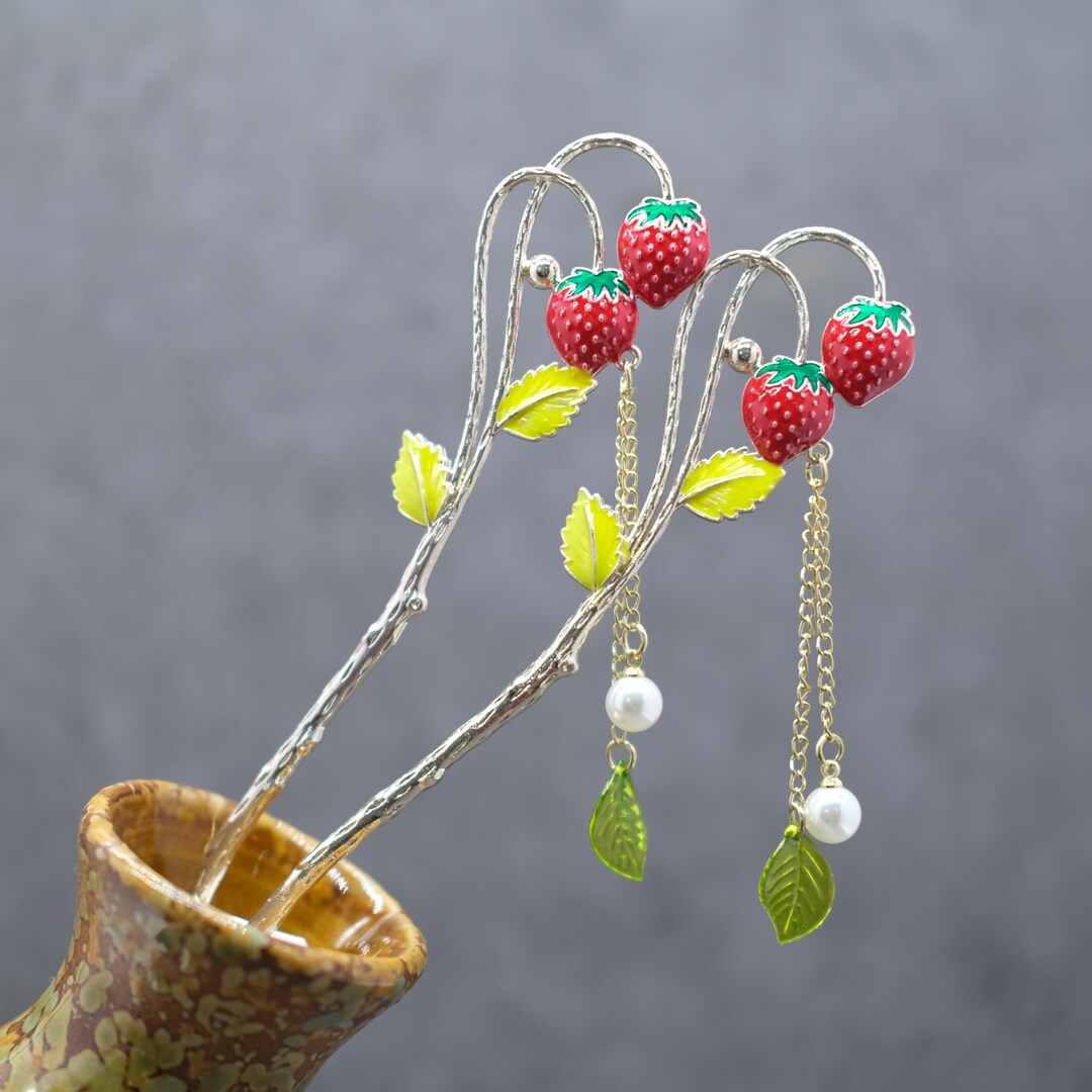 Strawberry Tree Branches Hairpin, Retro Floral Elegant Wood Hair Forks ...