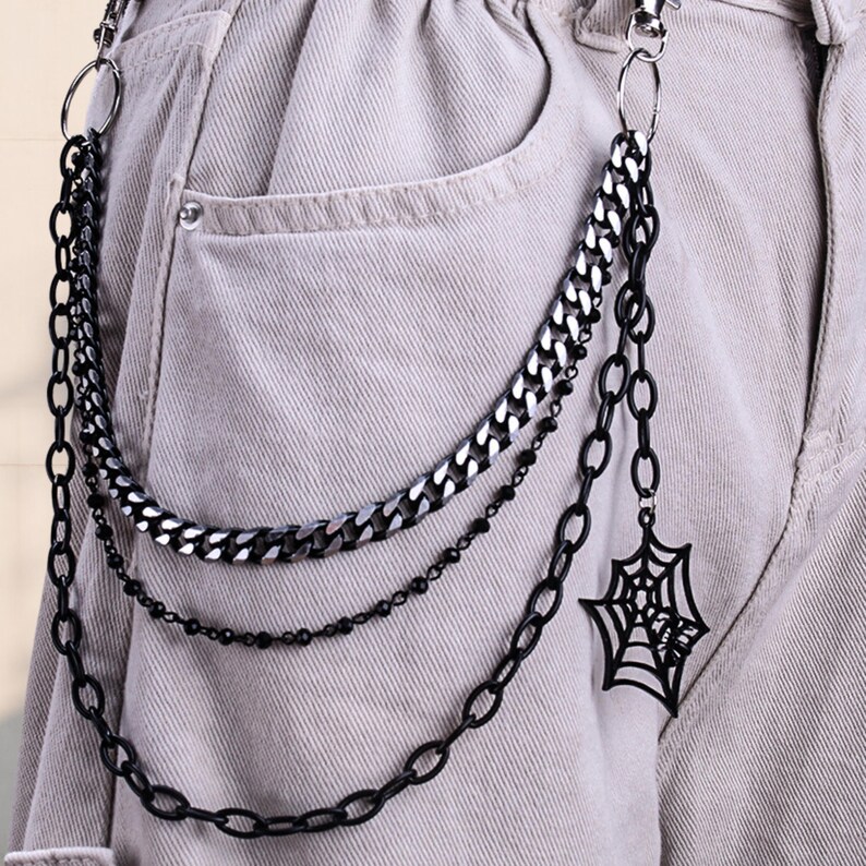 Punk Pants Chain, Gothic Goth Hip Hop Black Spider Layered Wallet and ...