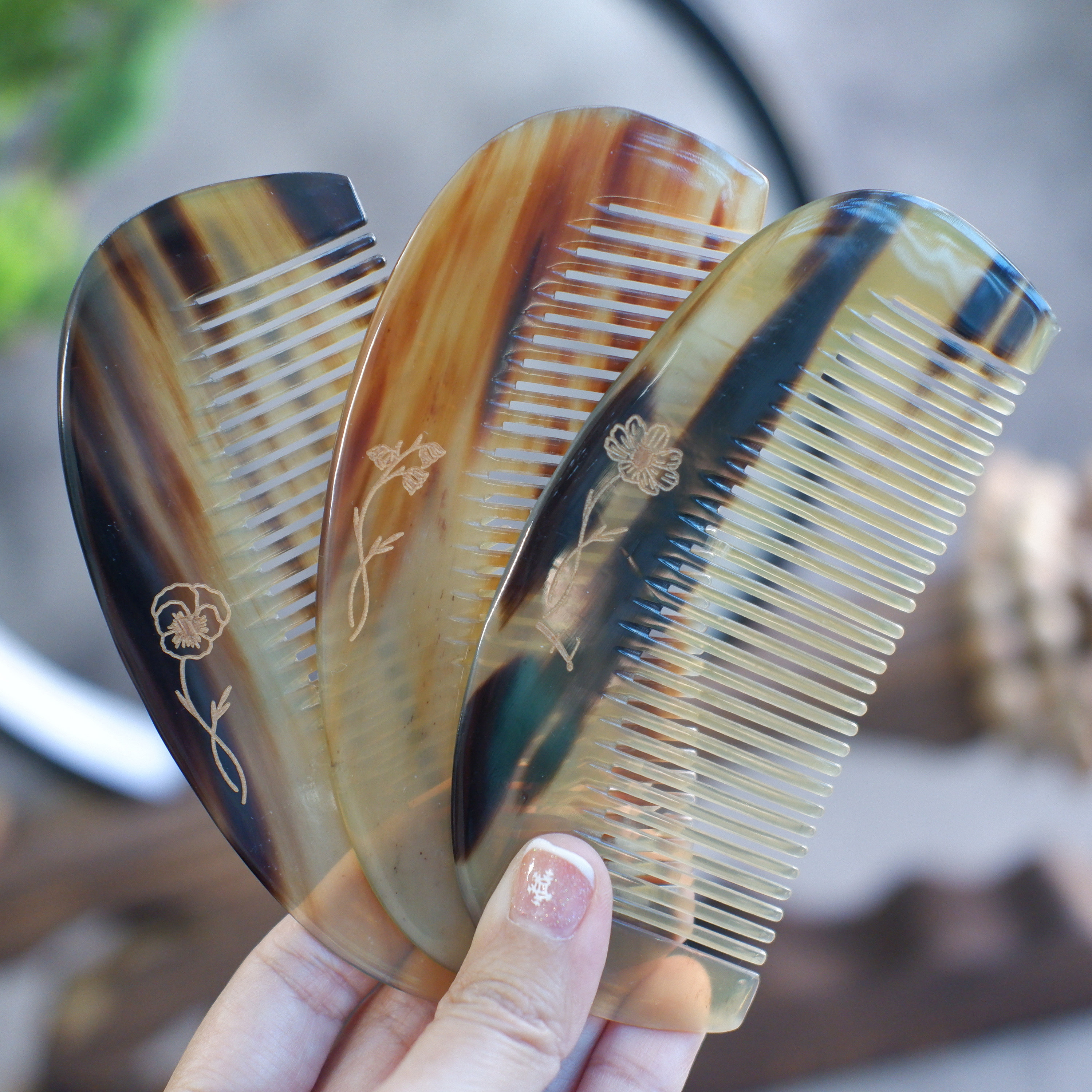 Custom Name Pocket Comb With Birth Flower, Natural Buffalo Horn Comb ...