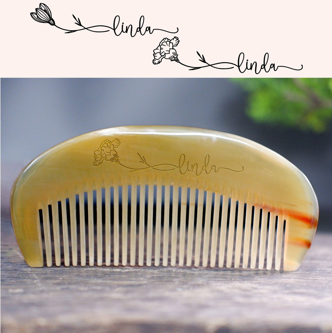 Custom Name Horn Comb for January Carnation Snowdrop Pocket Comb With ...