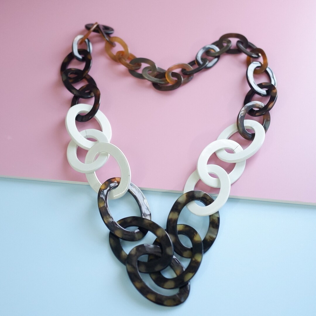 Long and Large Chunky Rough Link Chain Buffalo Horn Necklace, Natural ...