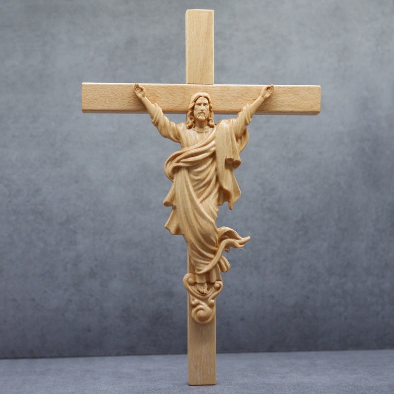 Handmade Wooden Jesus on the Cross Statue, Catholic Statue for Home ...