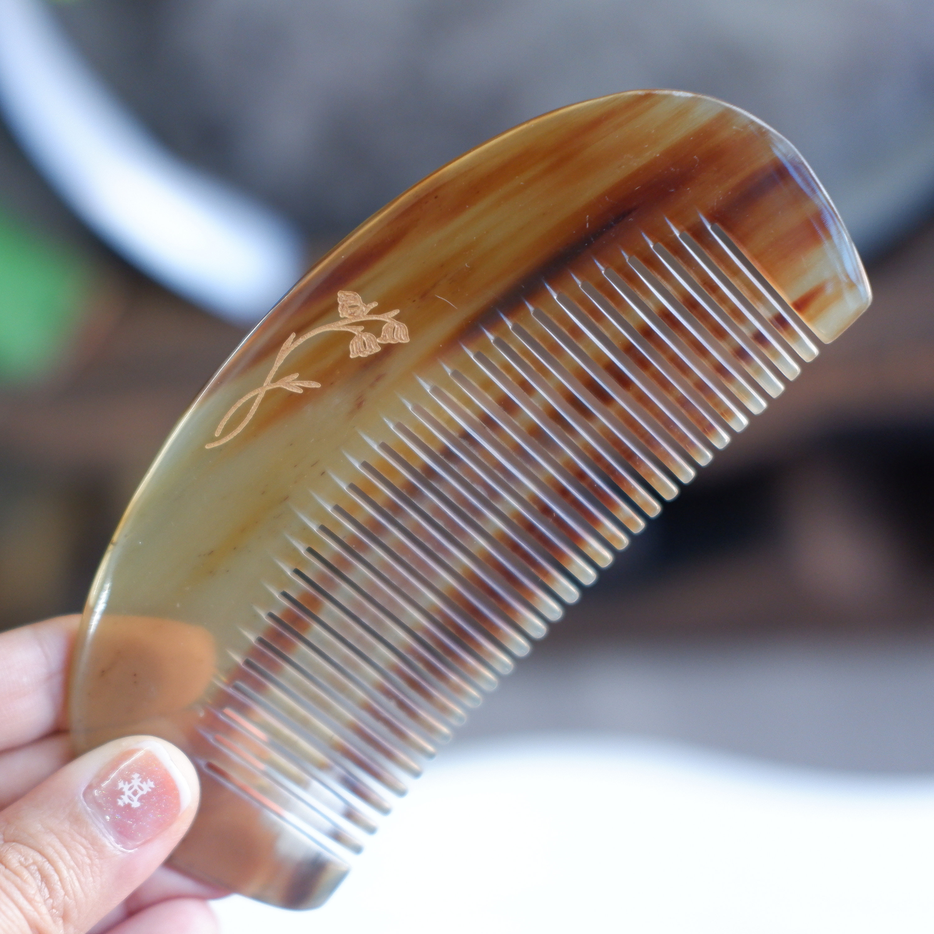 Custom Name Pocket Comb With Birth Flower, Natural Buffalo Horn Comb ...