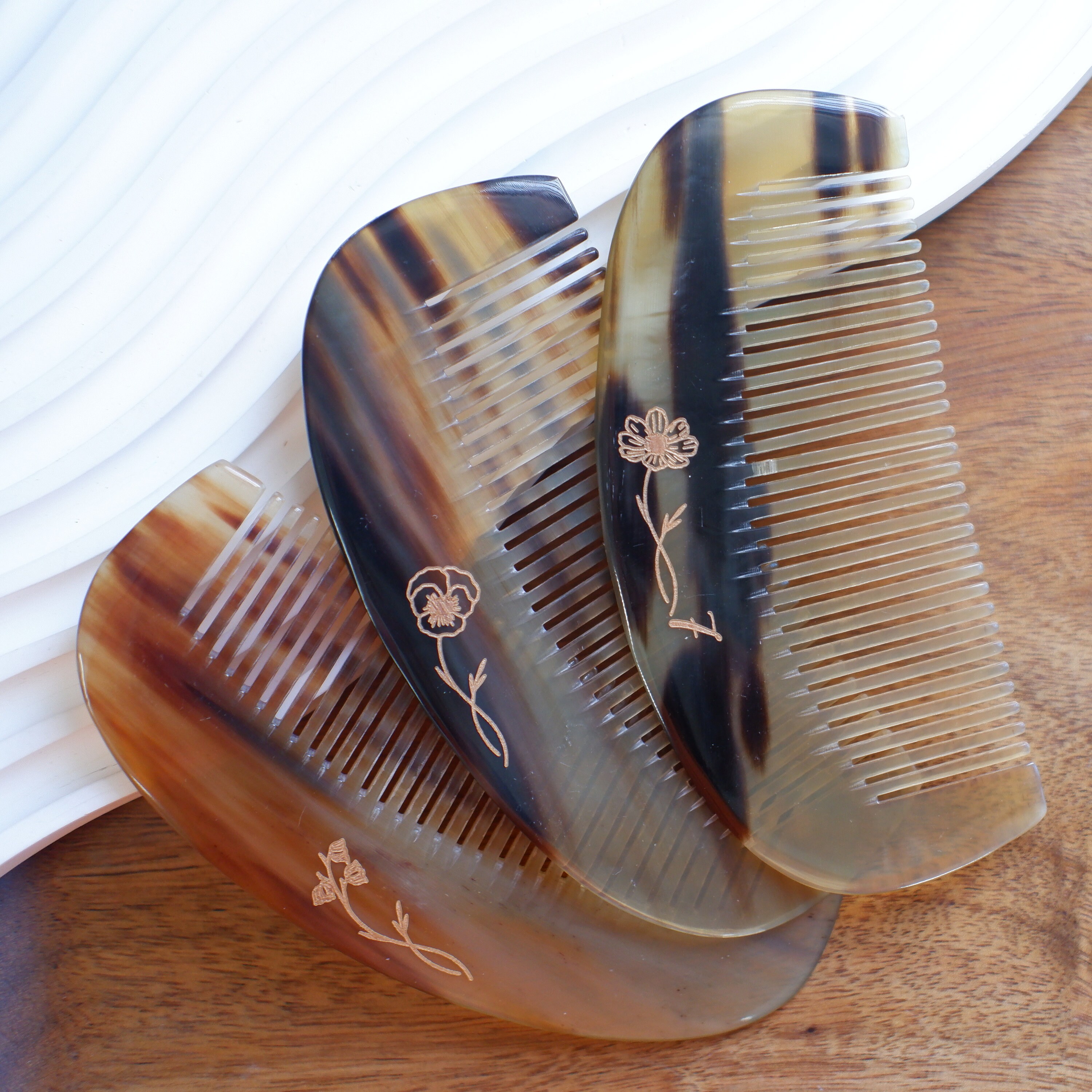 Custom Name Pocket Comb With Birth Flower, Natural Buffalo Horn Comb ...