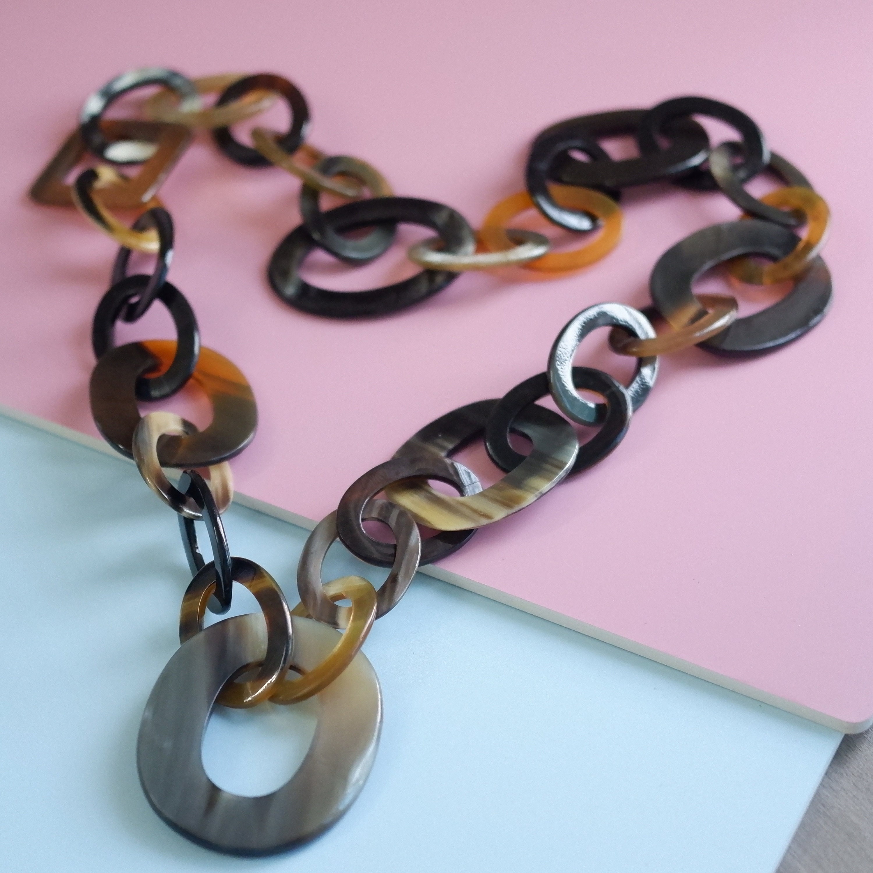 Long and Large Chunky Rough Link Chain Buffalo Horn Necklace, Buffalo ...