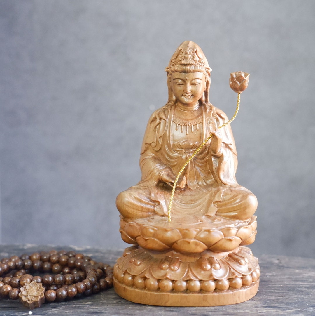 Wooden Kuan Yin Statue Feng Shui Statue, Sitting Guan Yin Bodhisattva ...