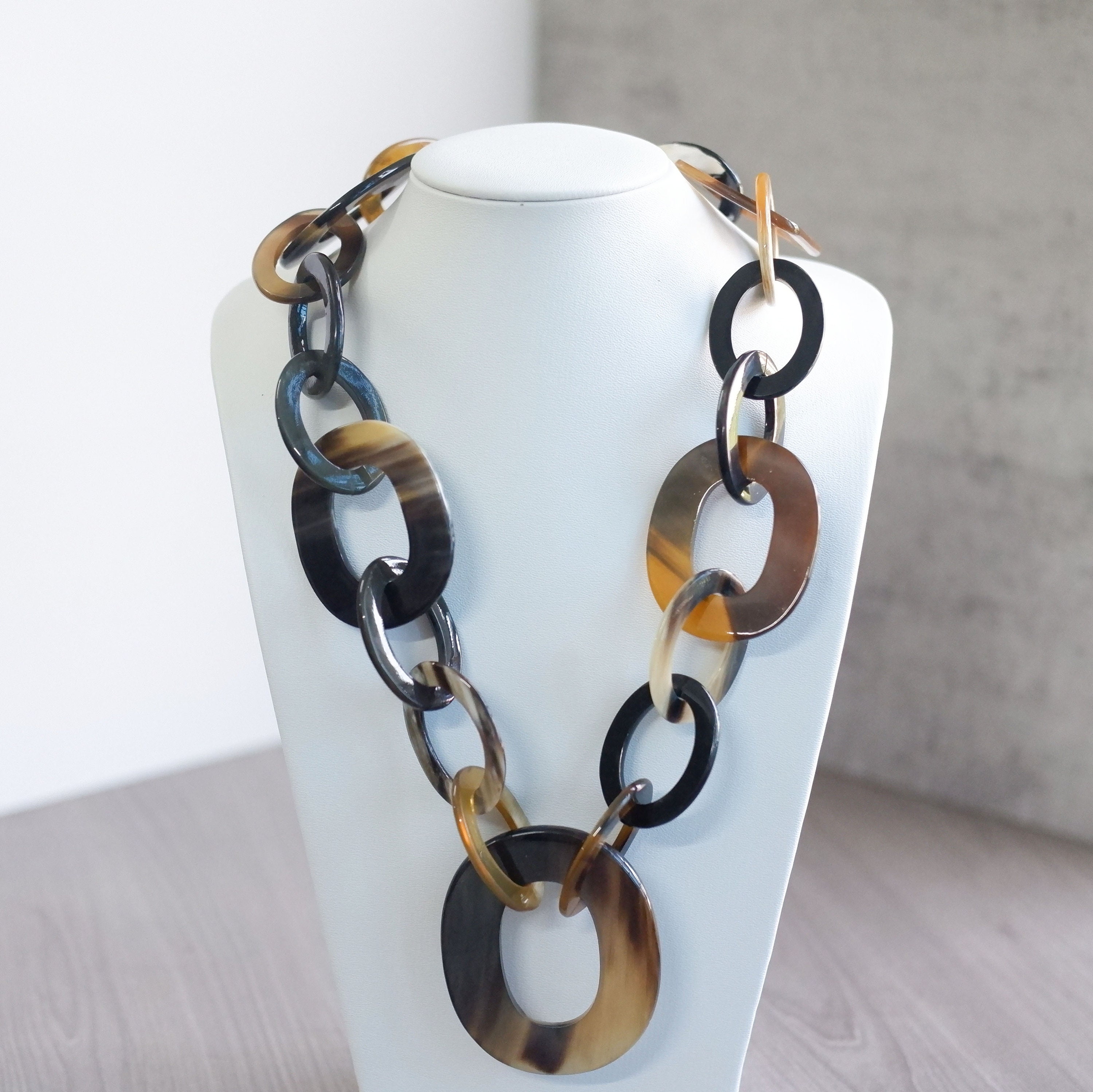 Long and Large Chunky Rough Link Chain Buffalo Horn Necklace, Buffalo ...