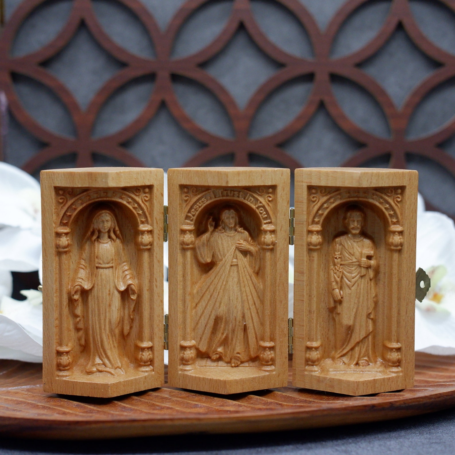 Wooden Catholic Triptych for Home Decor, Prayer Altar Catholic, Wooden ...