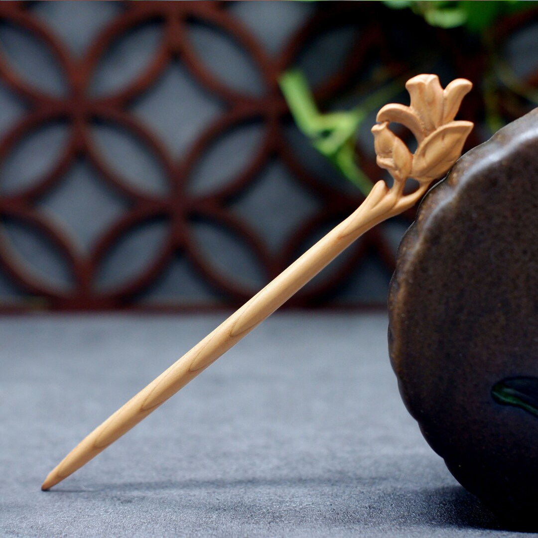 Handmade Wooden Hair Fork, Flower Buds One Prong Hair Stick, Wooden ...