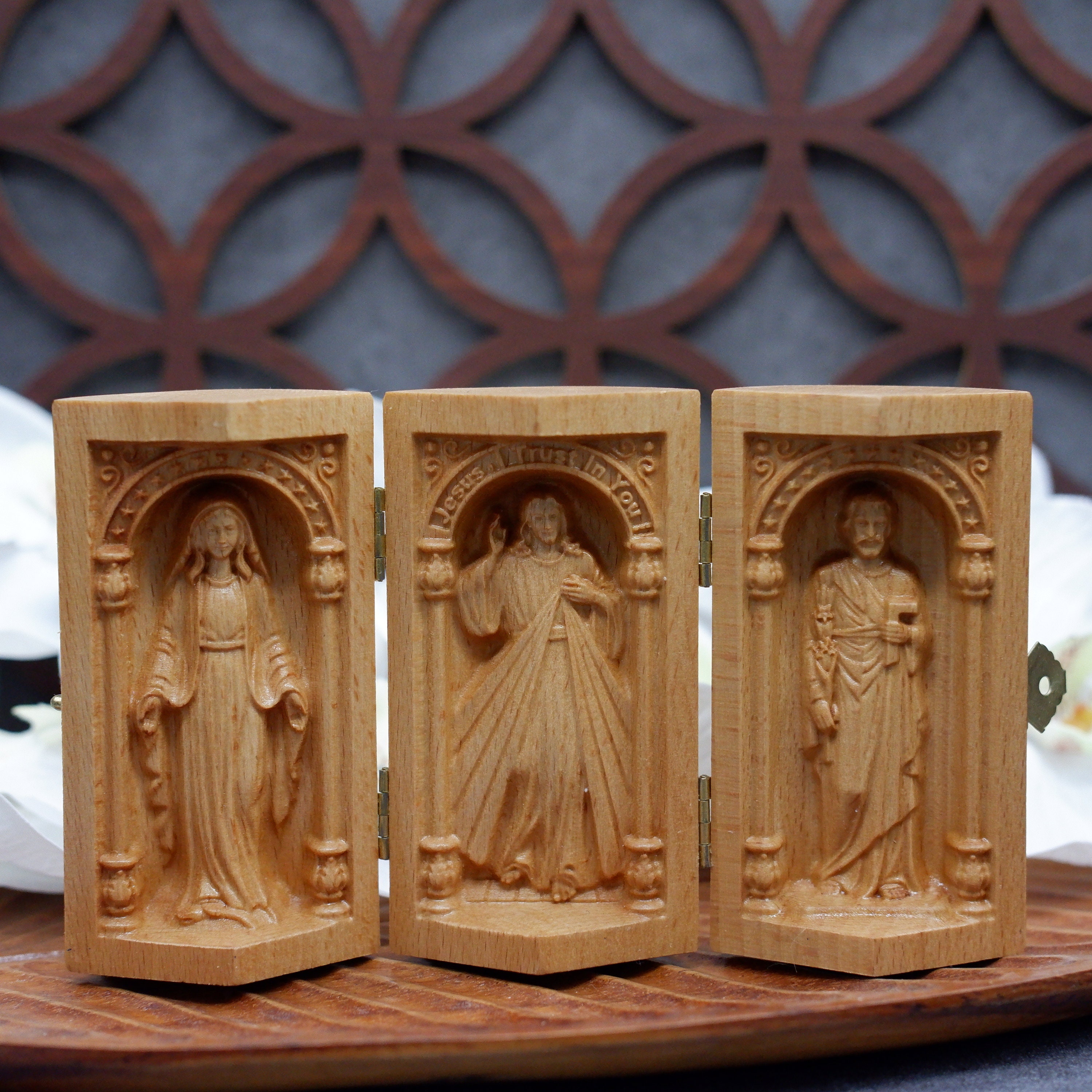 Wooden Catholic Triptych for Home Decor, Prayer Altar Catholic, Wooden ...