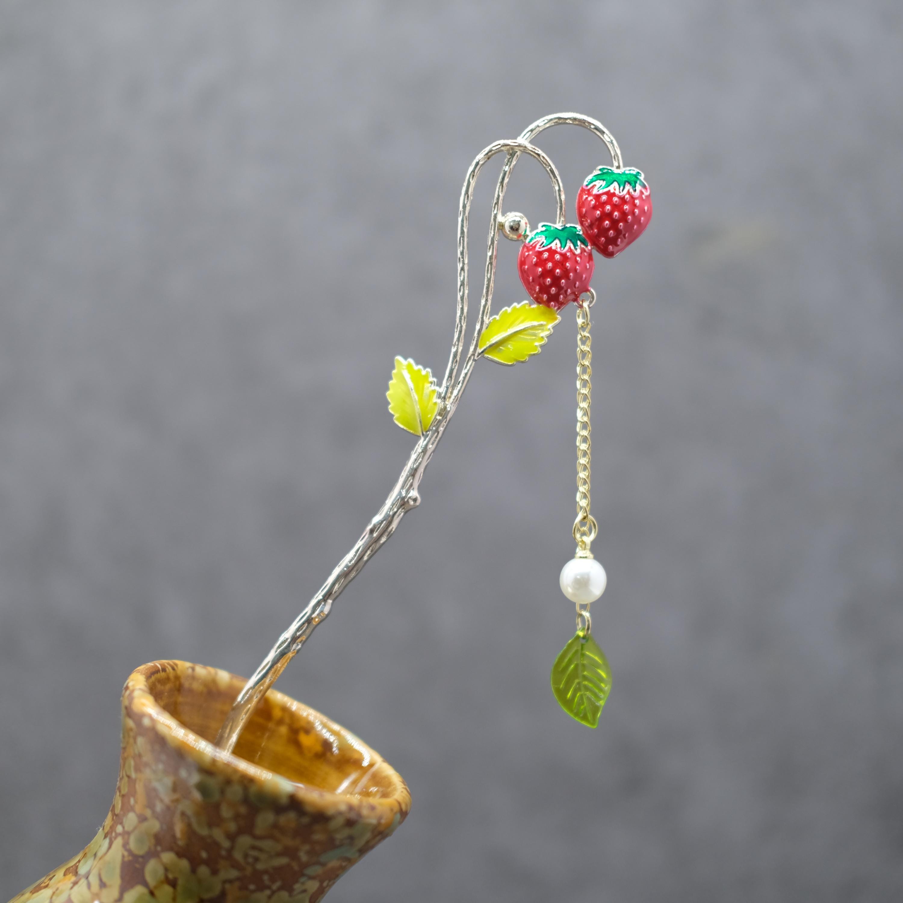 Strawberry Tree Branches Hairpin, Retro Floral Elegant Wood Hair Forks ...