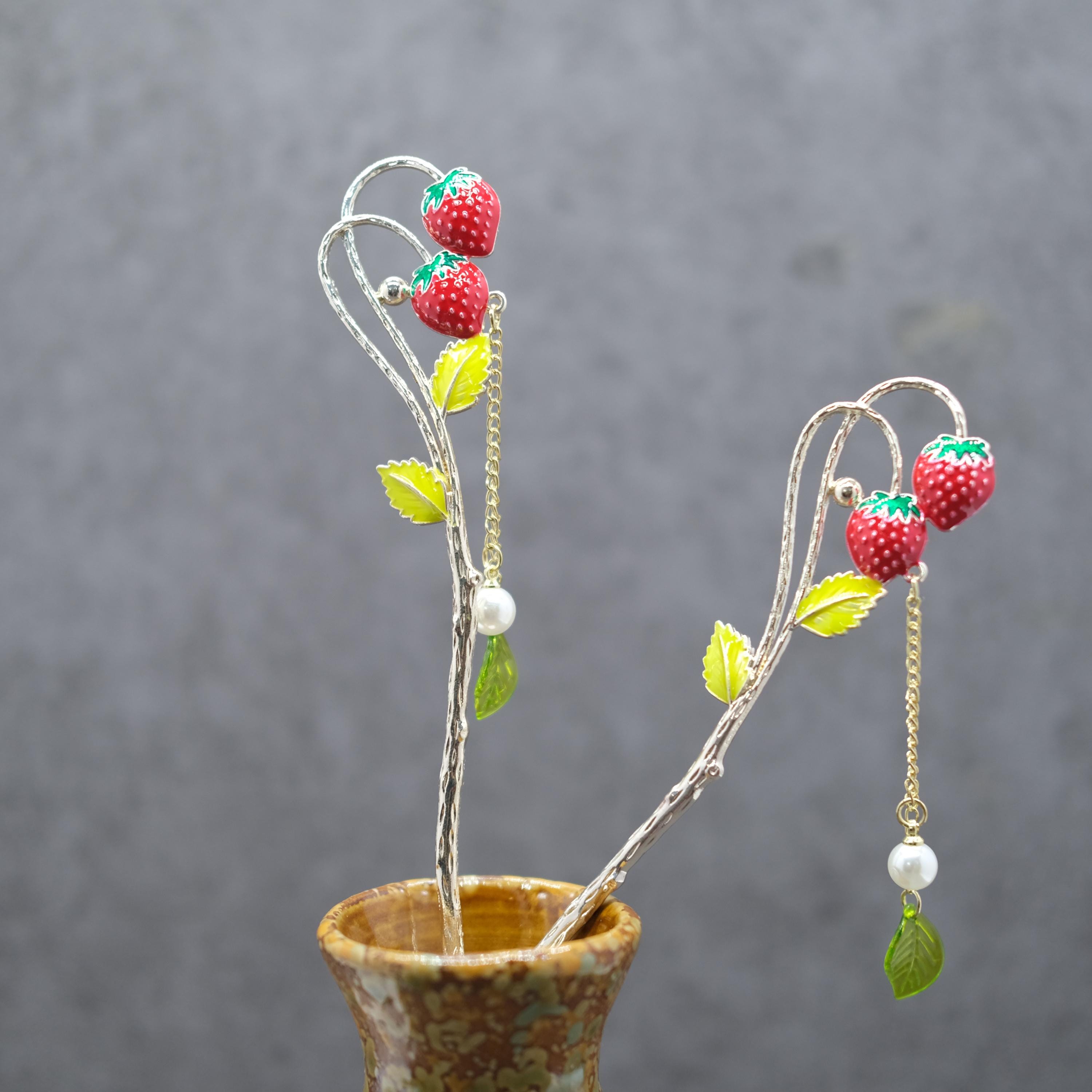 Strawberry Tree Branches Hairpin, Retro Floral Elegant Wood Hair Forks ...