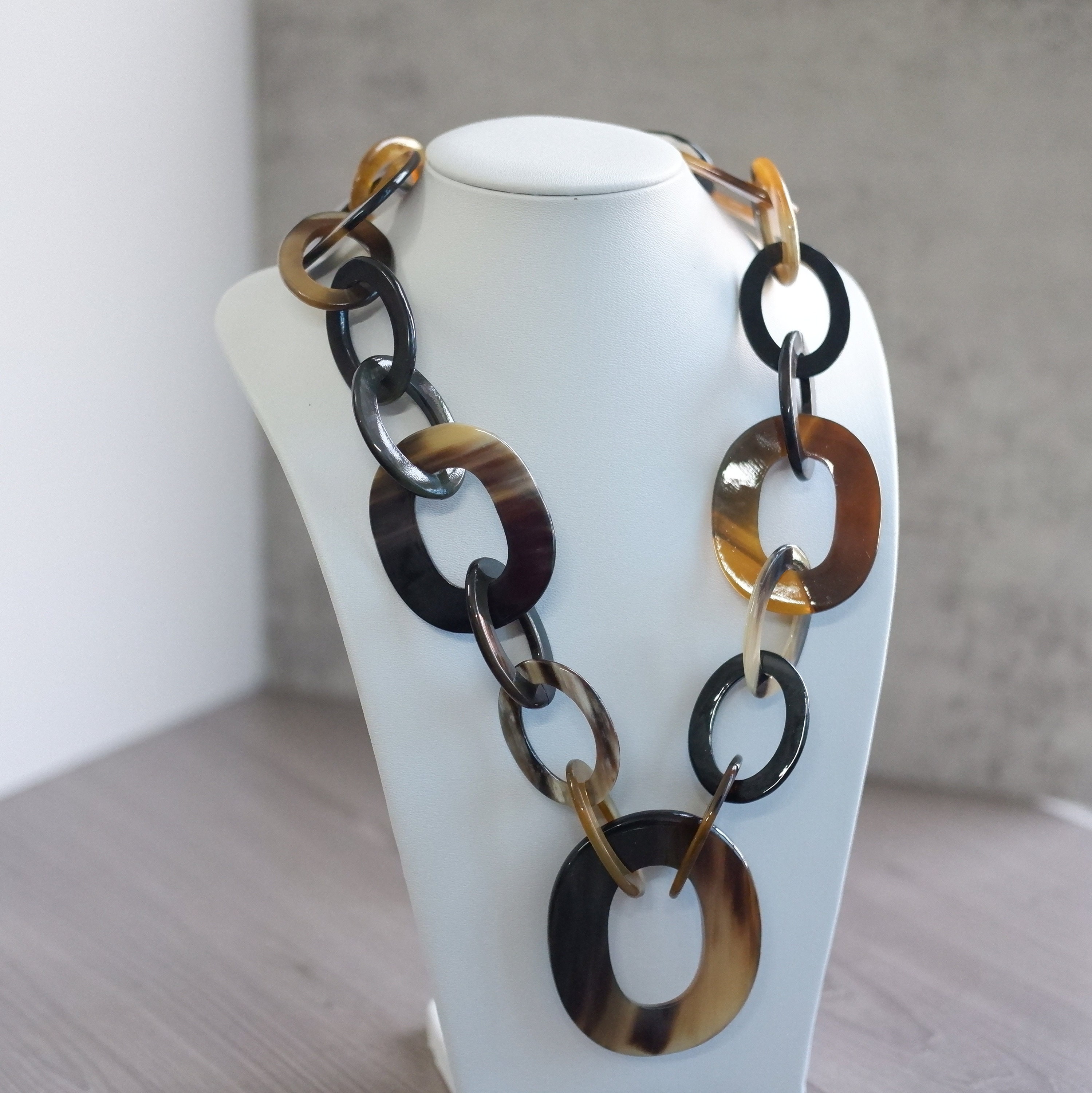 Long and Large Chunky Rough Link Chain Buffalo Horn Necklace, Buffalo ...