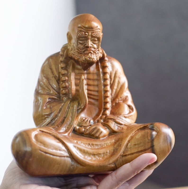 Wooden Dharma Zen Master Statue, Buddha Statue Small, Wooden Buddhist ...
