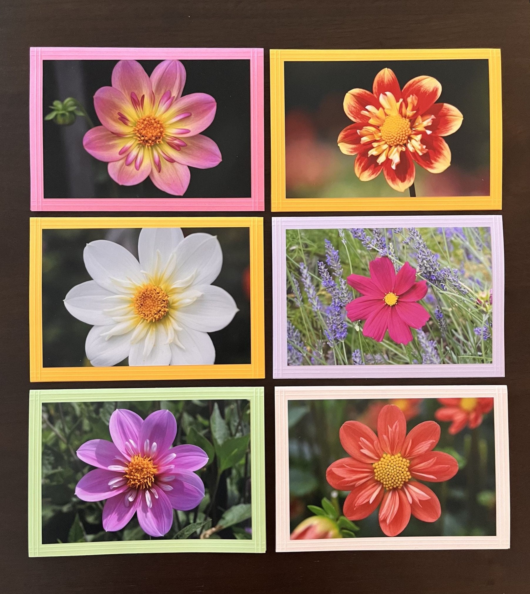 Dahlia Flower Photo Note Cards, Handmade Folded Blank Stationery Set - Etsy