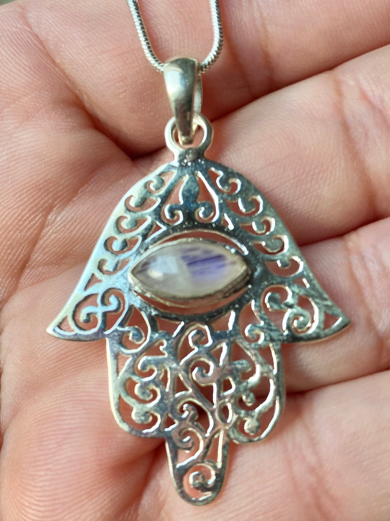 Moonstone Genuine Evil Eye Gemstone Khamsa Pendant Set in - Etsy