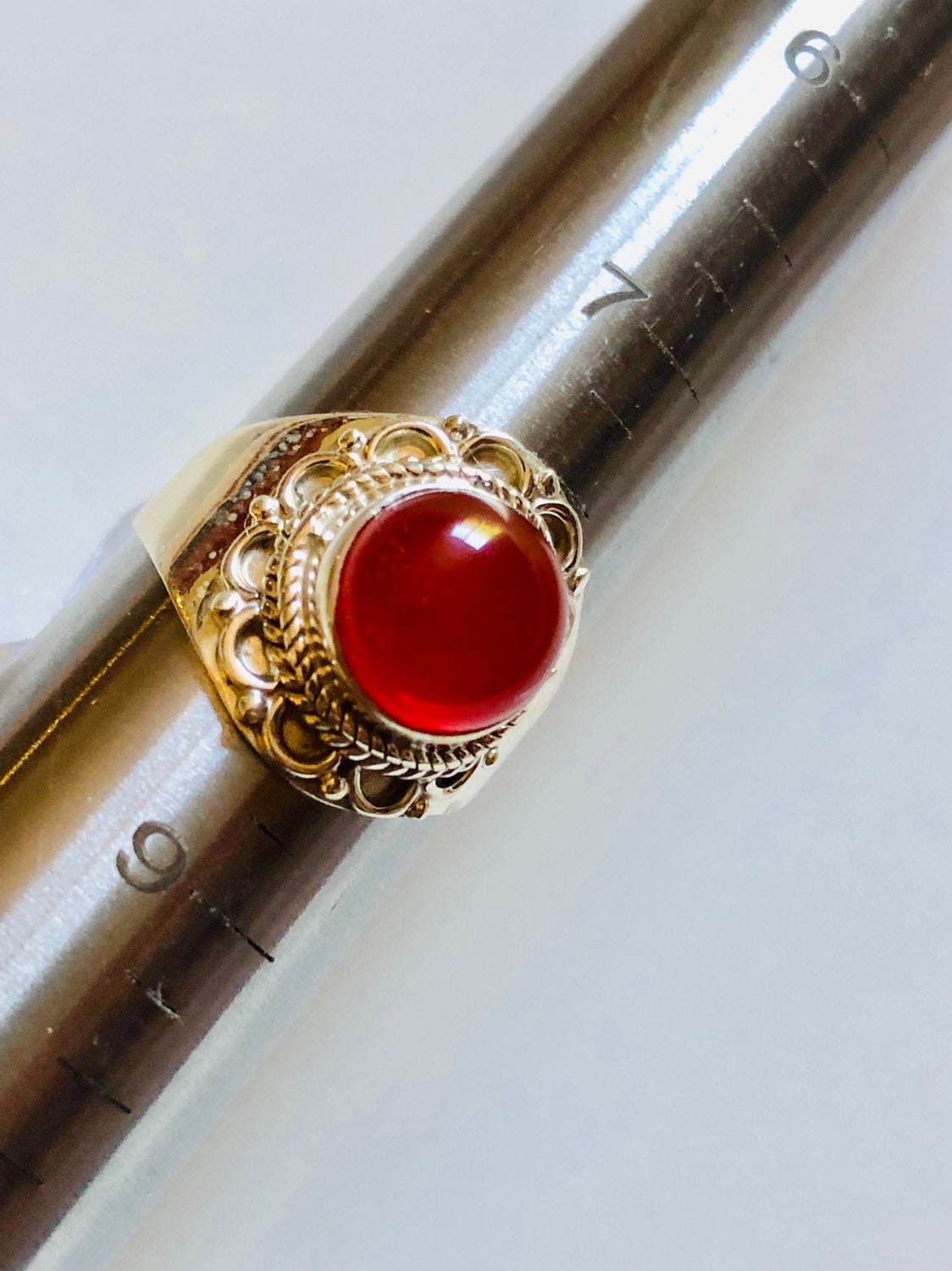 Carnelian Cabochon Gemstone 925 Sterling Silver Handmade Ring Size 8 - Etsy